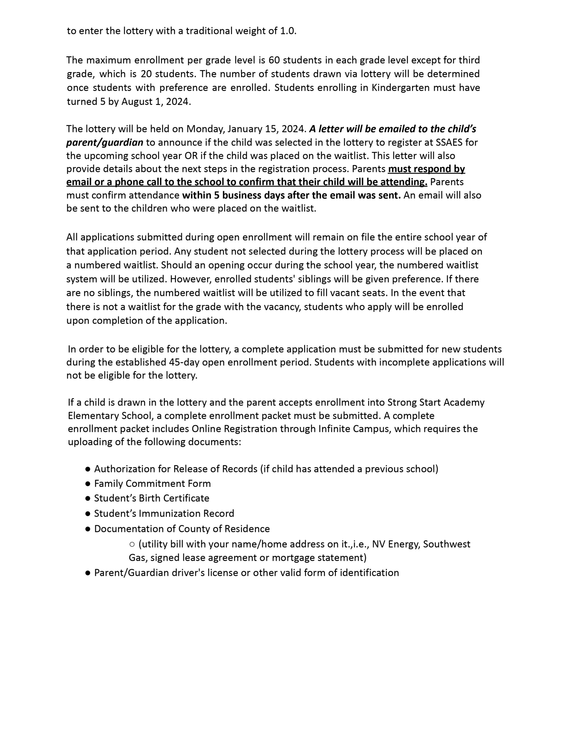 Enrollment Lottery Policy – Strong Start Academy Elementary School